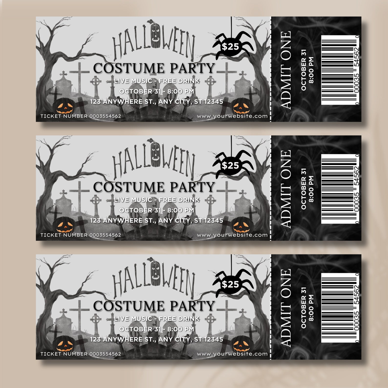 Editable Halloween Ticket Invitation Bundle, Costume Party Ticket ...
