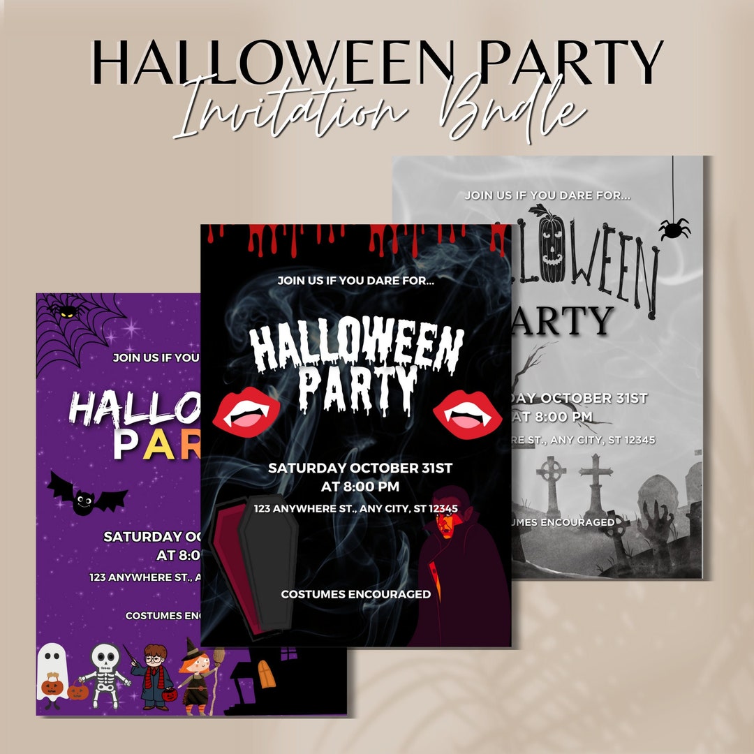 Editable Halloween Party Invitation Bundle, Costume Party Invitations ...