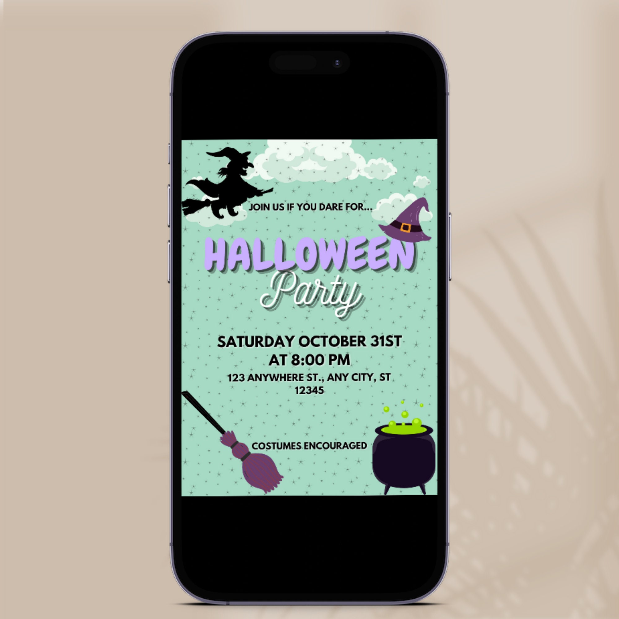 Editable Halloween Party Invitation Template, Witch Party Invitation ...