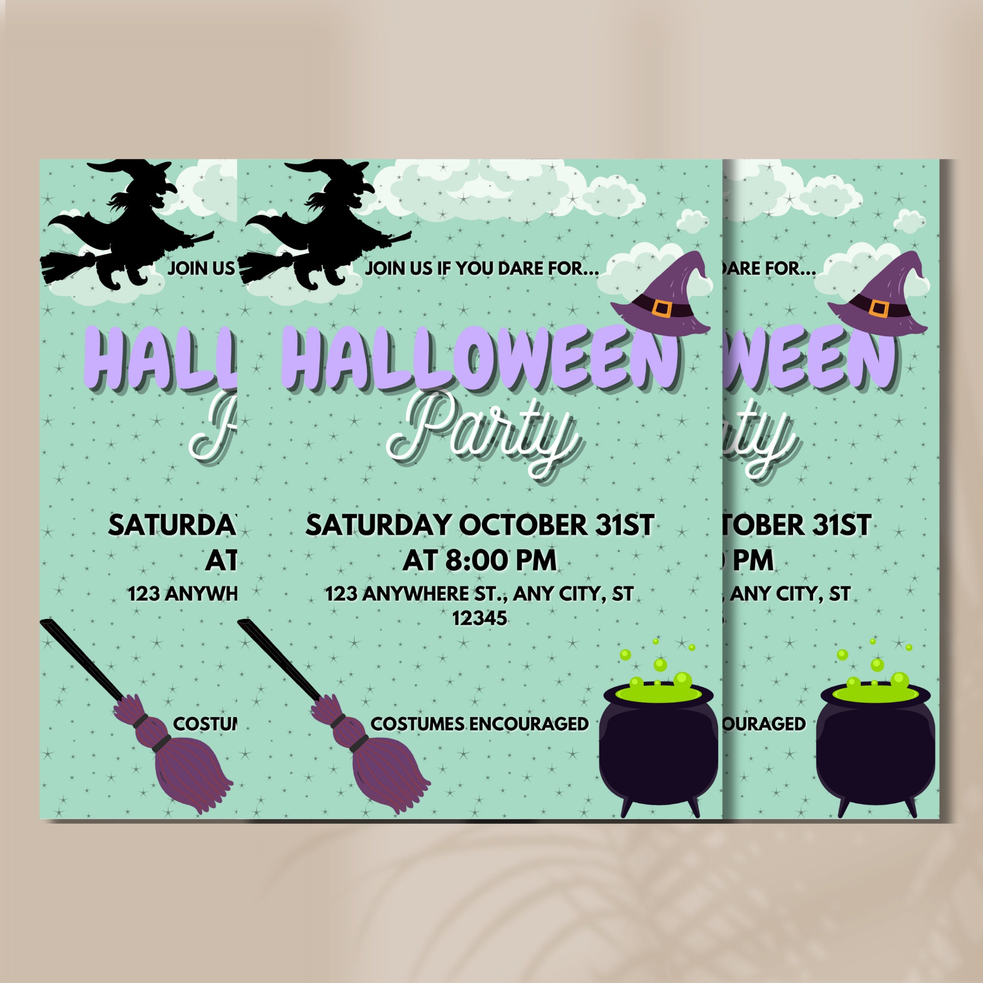 Editable Halloween Party Invitation Template, Witch Party Invitation ...