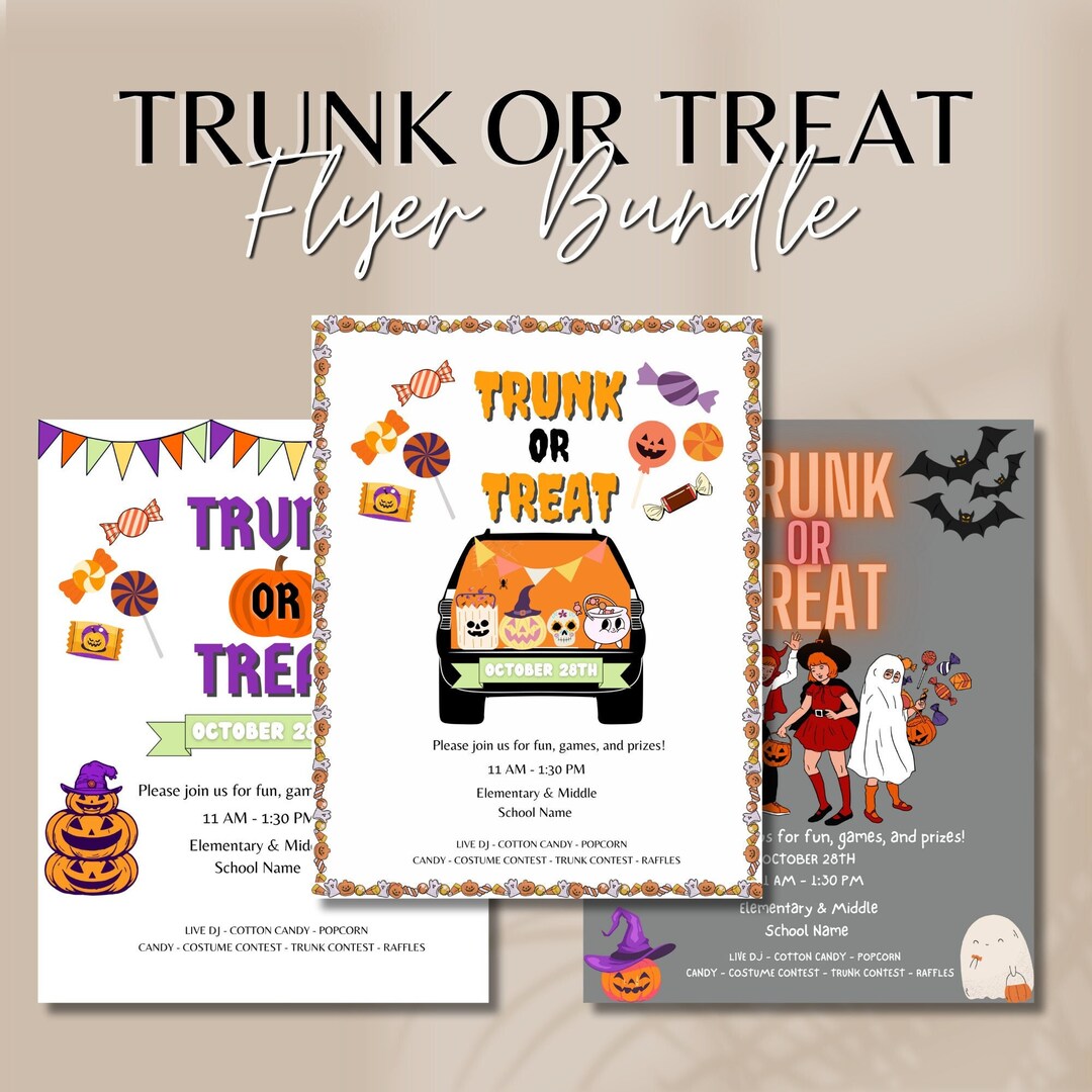 Editable Trunk or Treat Halloween Flyer Bundle, Halloween Digital ...