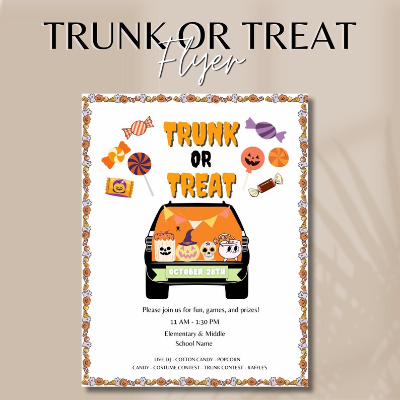 Editable Trunk or Treat Halloween Flyer, Halloween Digital Download ...