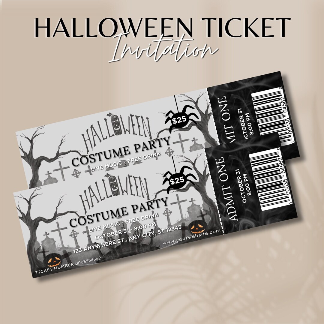 Editable Halloween Ticket Invitation, Graveyard Party Ticket, Costume ...
