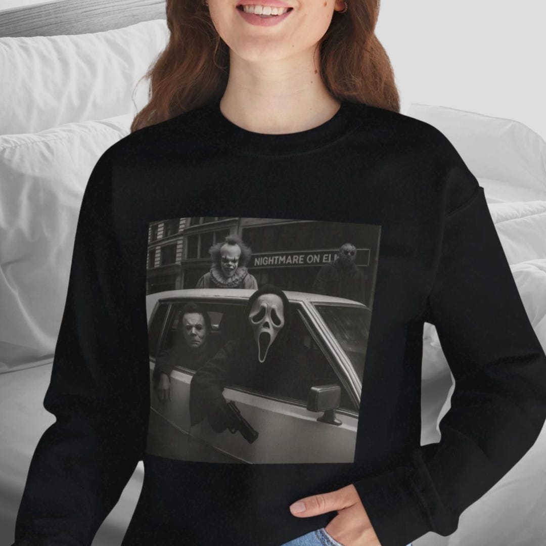 Vintage Gangsta Horror Movie Villains Sweatshirt: Halloween Throwback ...