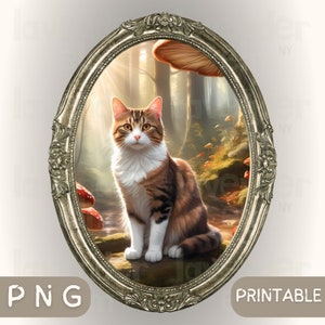 Mythical Cat Frame PNG Tabby, Forest, Mushrooms, Whimsical, Cottagecore ...
