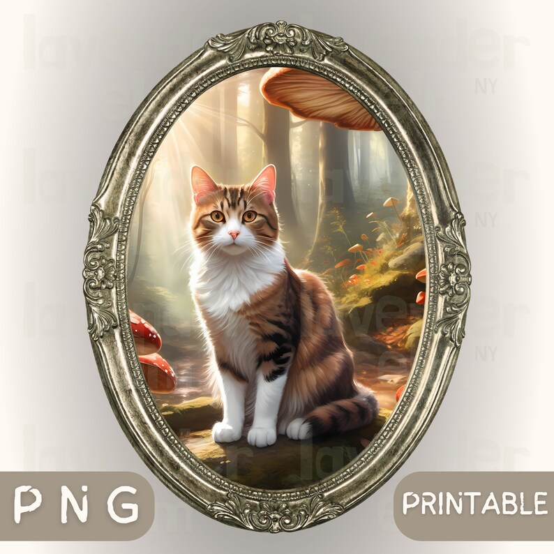 Mythical Cat Frame PNG Tabby, Forest, Mushrooms, Whimsical, Cottagecore ...