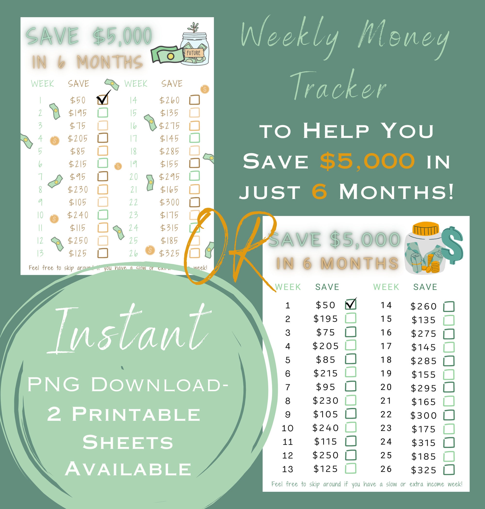 Printable Money Challenge | Weekly Budget Savings Sheet | 6 Month ...