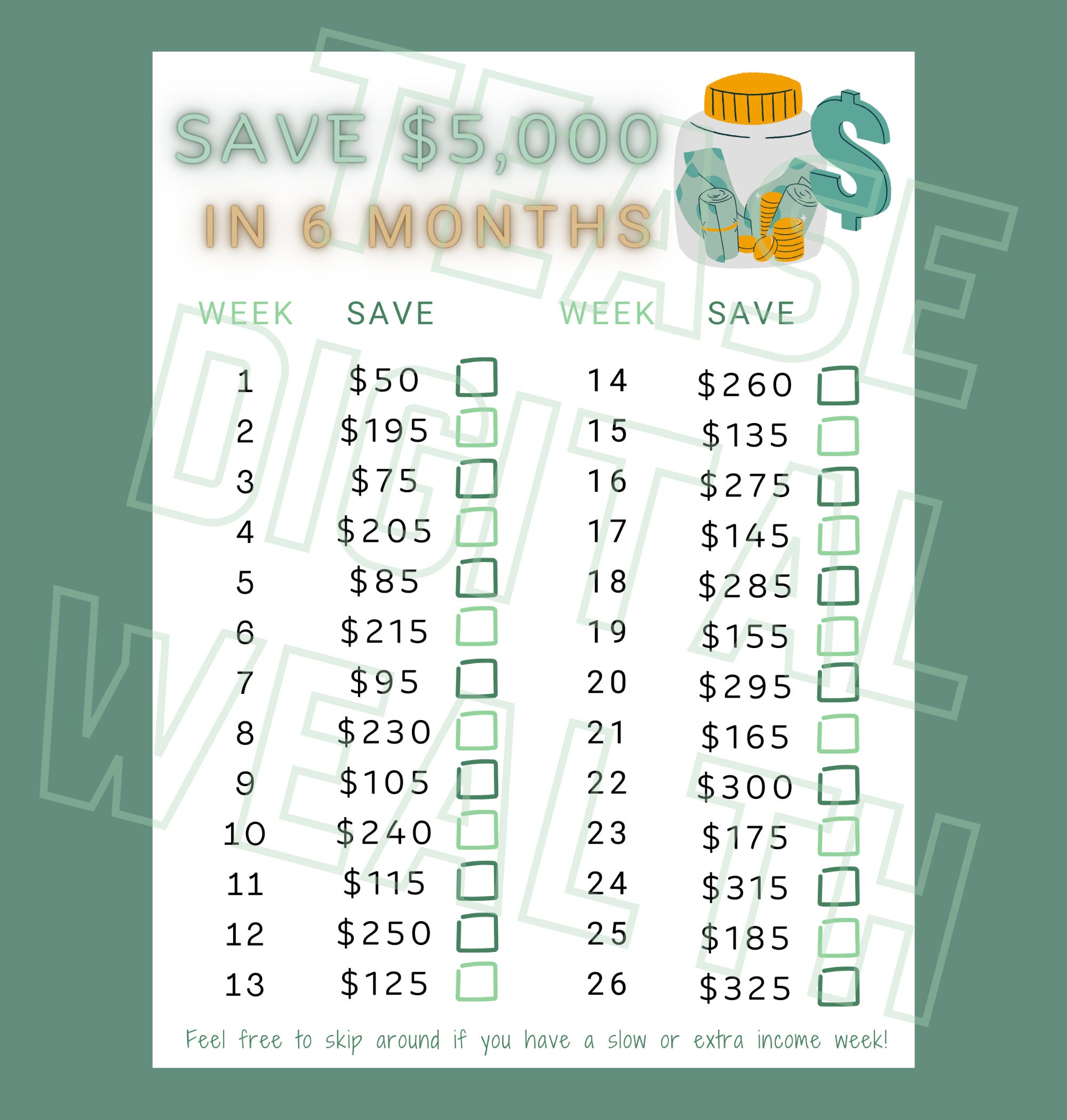 Printable Money Challenge | Weekly Budget Savings Sheet | 6 Month ...