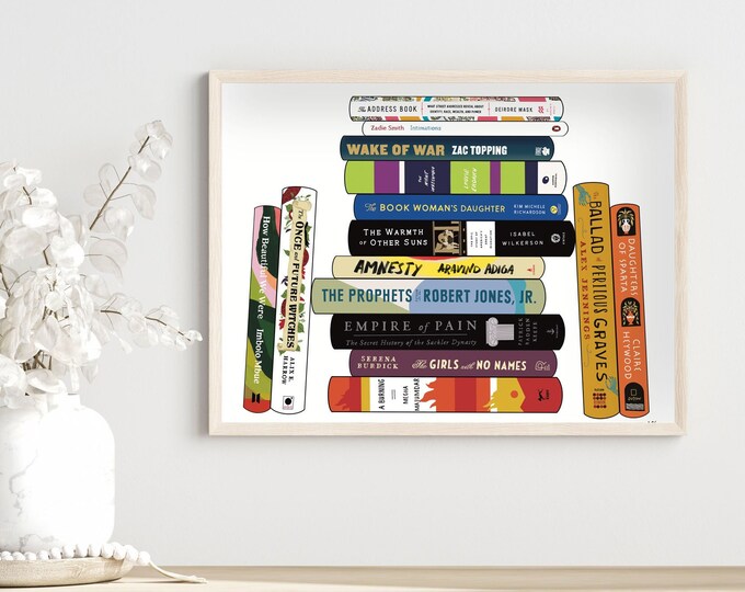 Custom Book Stack Art Print, Hand-drawn Book Stack Illustrated Print ...