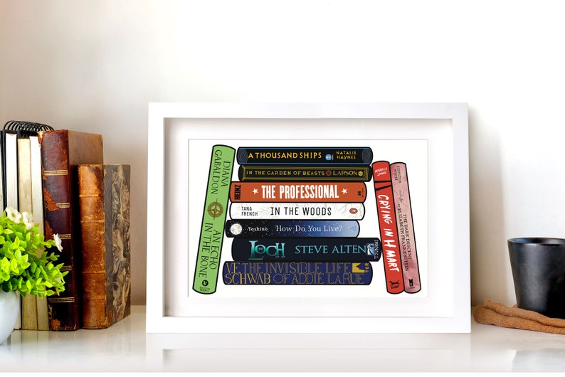 Custom Book Stack Art Print, Hand-drawn Book Stack Illustrated Print ...