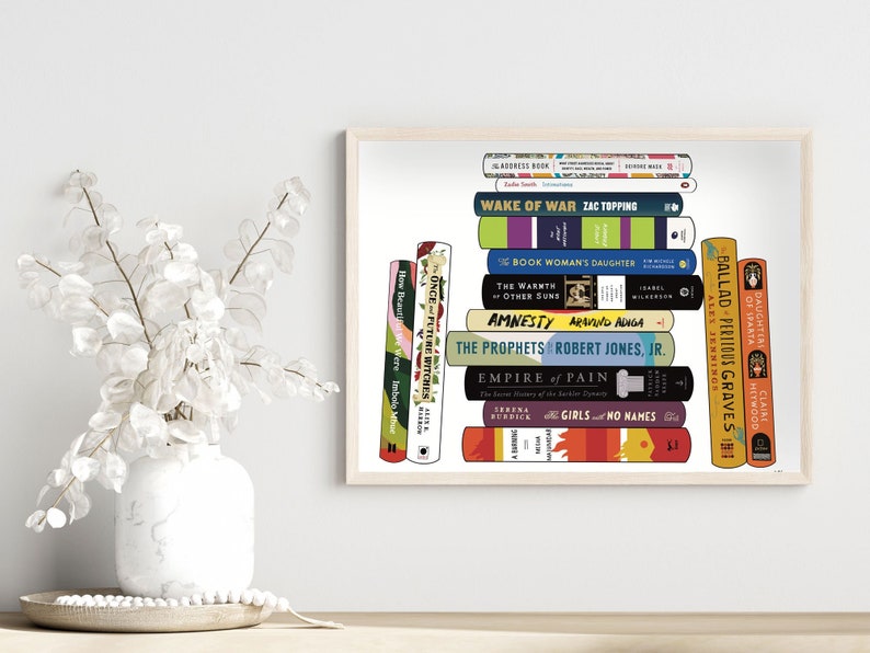 Custom Book Stack Art Print, Hand-drawn Book Stack Illustrated Print ...