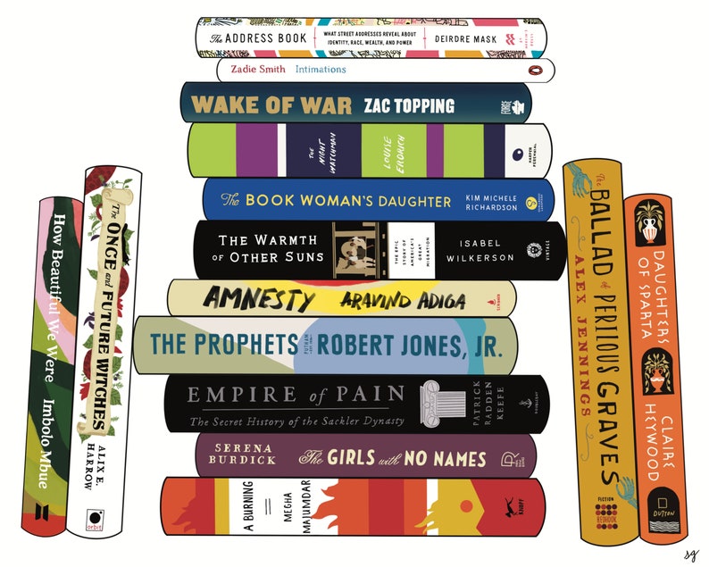 Custom Book Stack Art Print, Hand-drawn Book Stack Illustrated Print ...