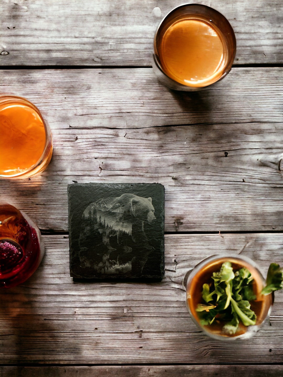 Engraved Slate Coasters, Bear & Mountains Design, Hunting Gifts - Etsy