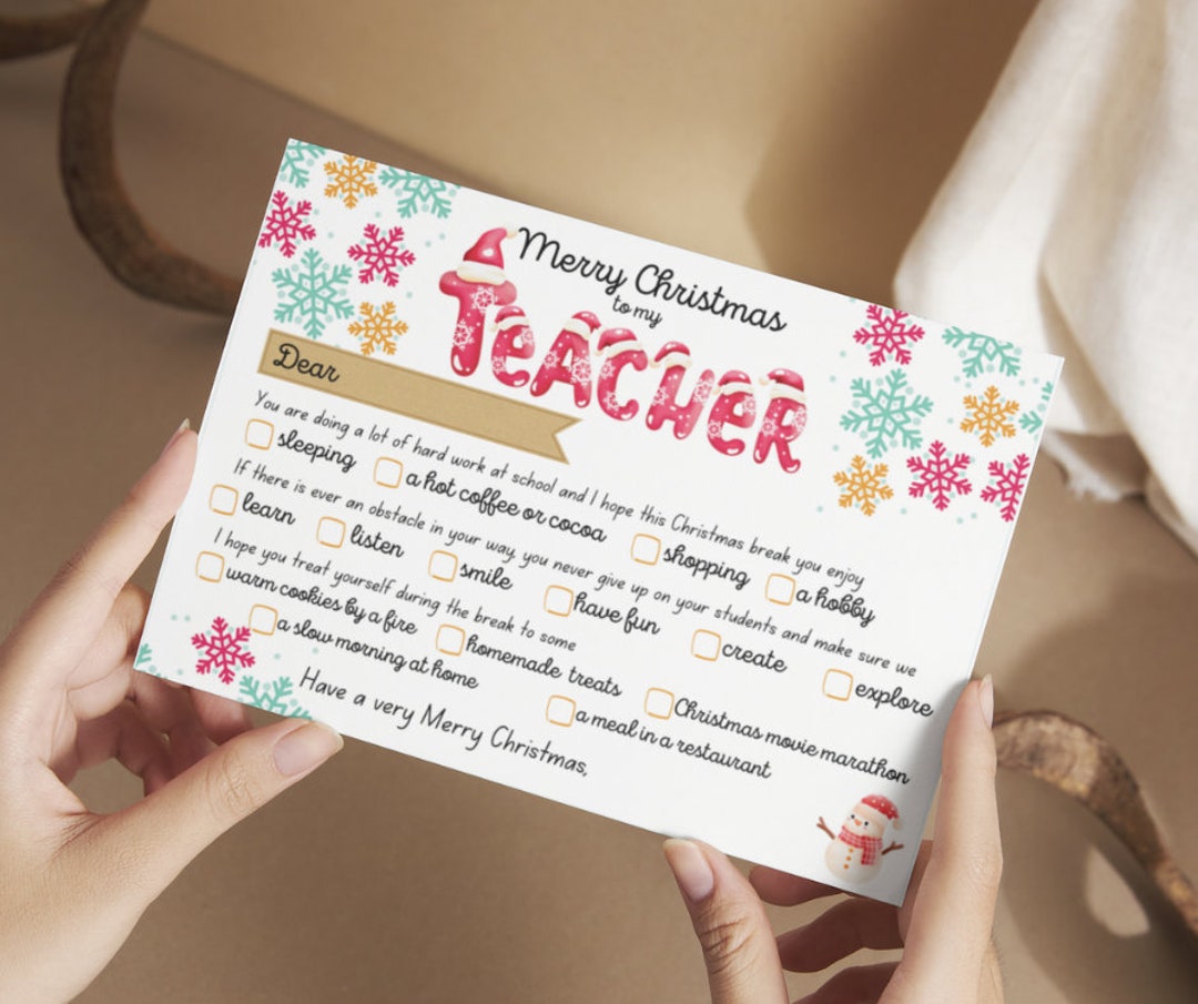 Teacher Christmas Card Printable FILL-IN by Student 5x7 Cards - Etsy