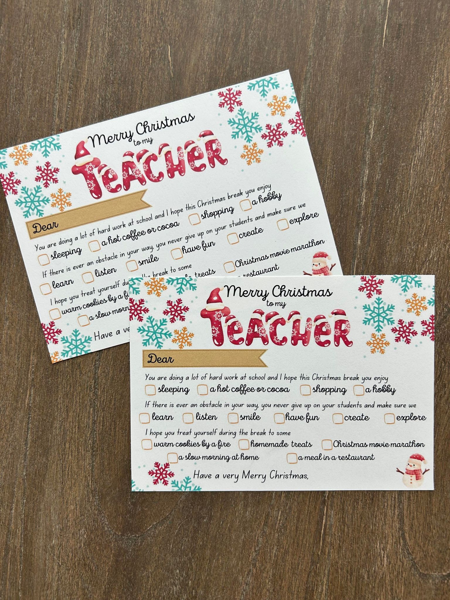 Teacher Christmas Card Printable FILL-IN by Student 5x7 Cards - Etsy