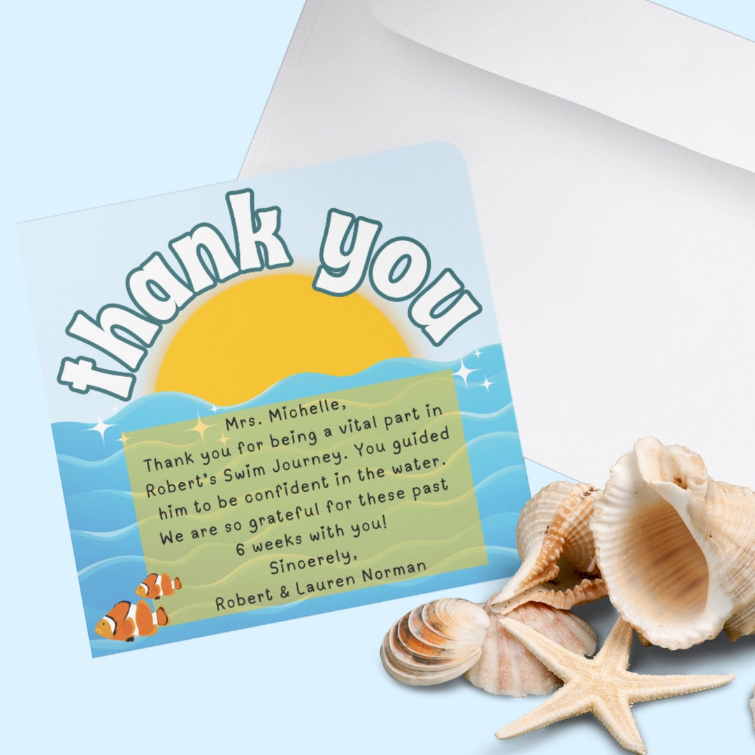Swim Teacher Thank You Note EDITABLE DOWNLOAD! 5x5 Gift Tag - Etsy