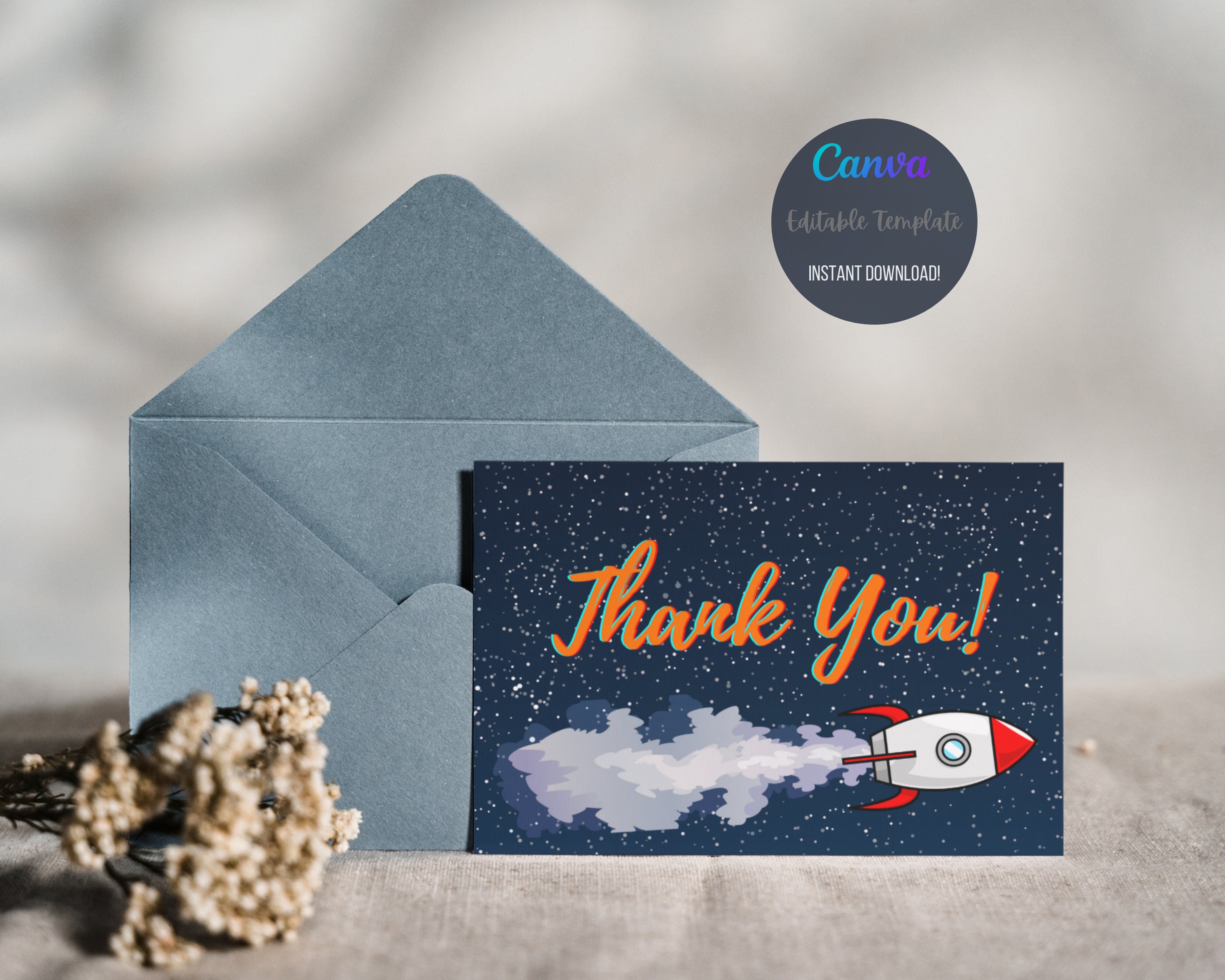 Space Birthday Party Thank You Card Thank You Card Space - Etsy
