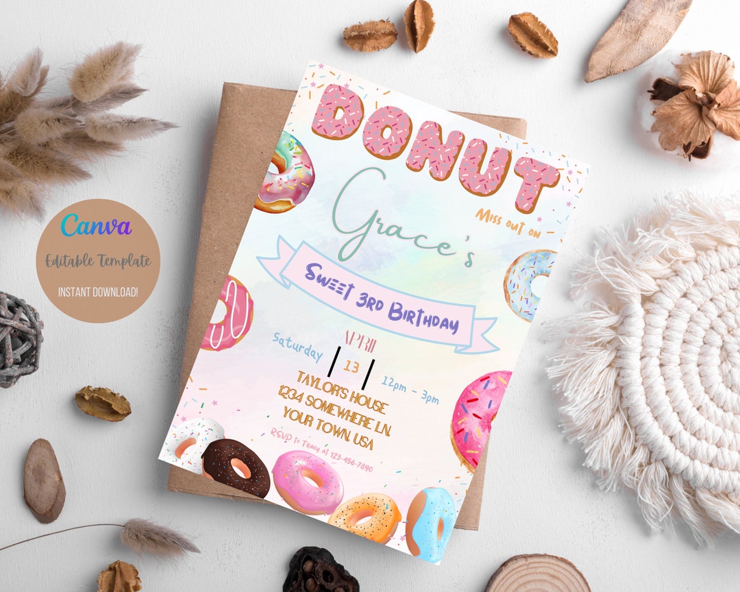 Donut Birthday Invitation Donut Birthday Party Invitation - Etsy