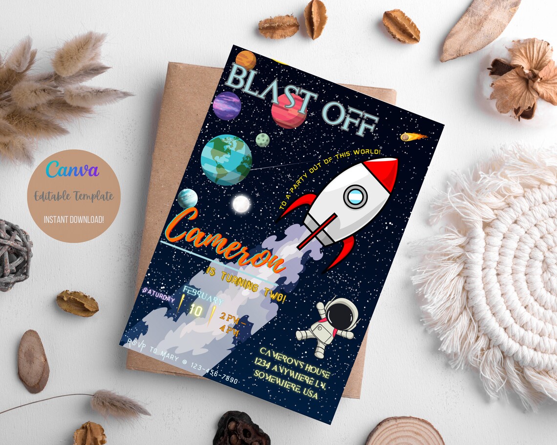 Space Birthday Party Thank You Card Thank You Card Space - Etsy