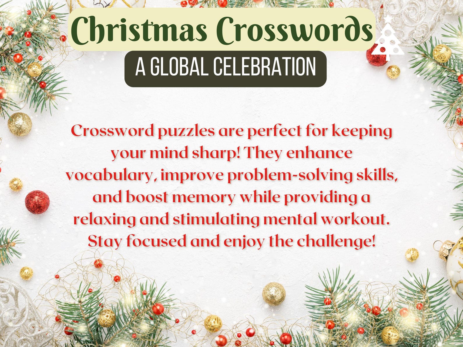 Printable Christmas Crossword Puzzle Book | Festive Holiday Word Games ...