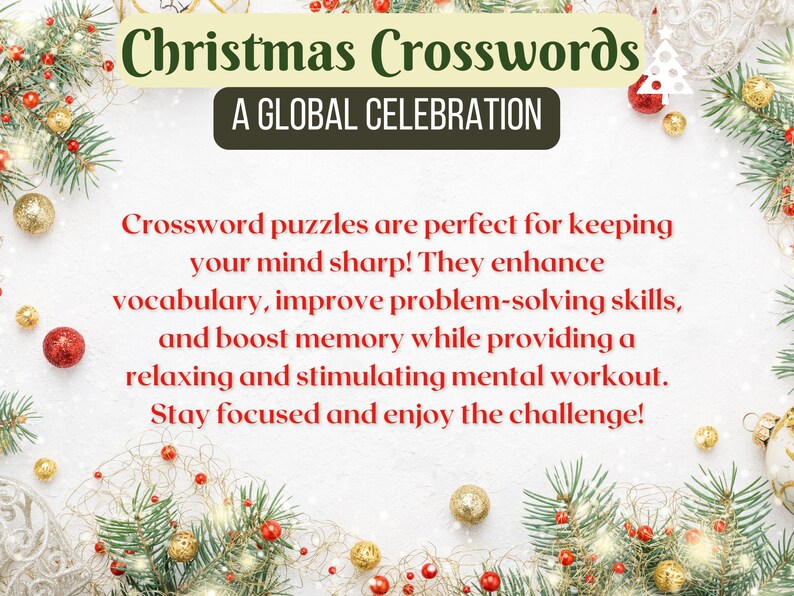Printable Christmas Crossword Puzzle Book: Family Holiday Activity (PDF ...
