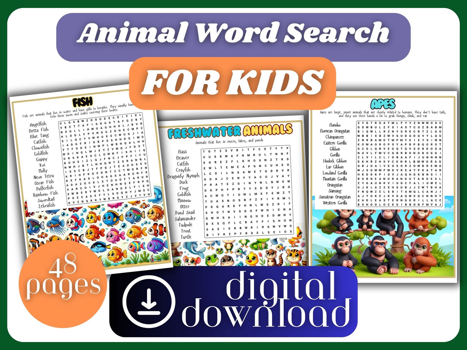 Animals Word Search Puzzle for Kids | Games for Kids | Printable ...