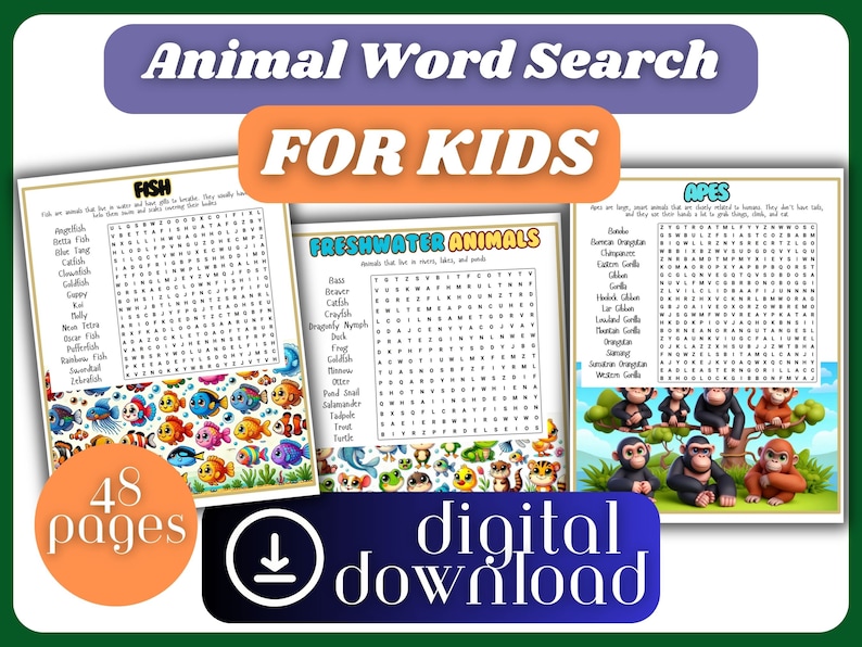 Animals Word Search Puzzle for Kids | Games for Kids | Printable ...