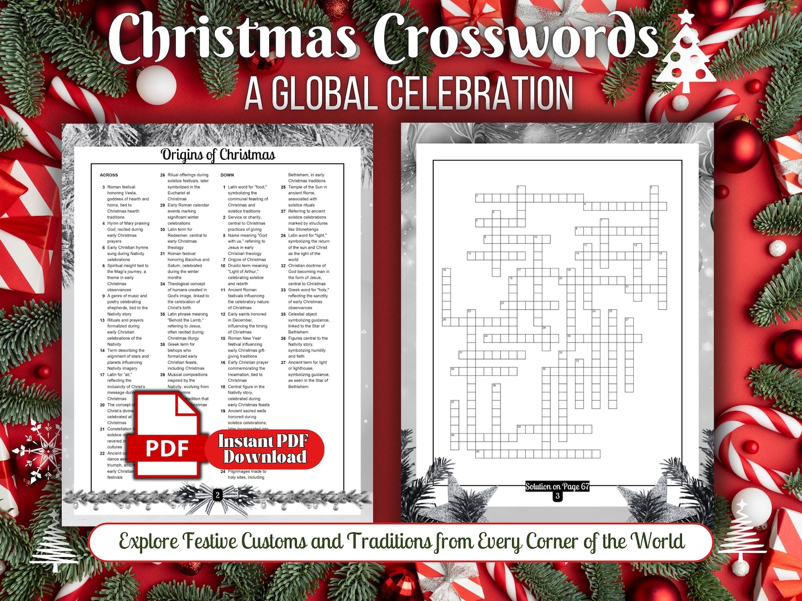 Printable Christmas Crossword Puzzle Book: Family Holiday Activity (PDF ...