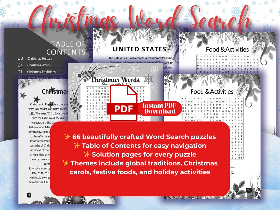 Christmas Word Search | Christmas Puzzle Book | Printable Fun for ...