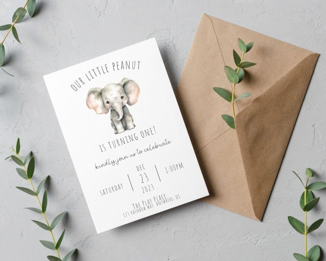 Elephant Birthday Party Invitation, ANY AGE, Jungle Zoo Party, Safari ...