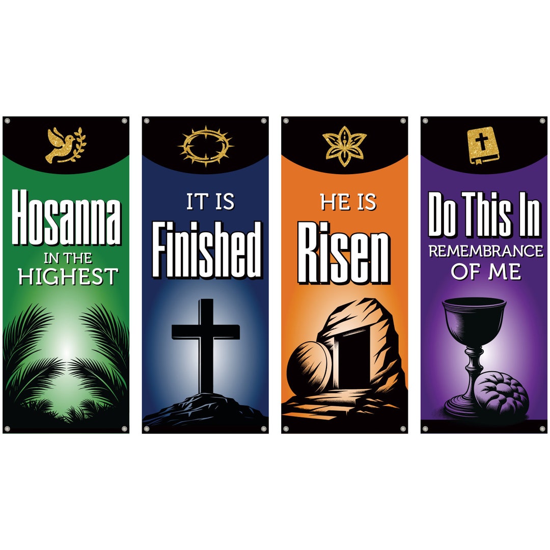 Set of 4 ( 2' X 5' ) Easter Banners for Church Sanctuary, Hosanna, It ...