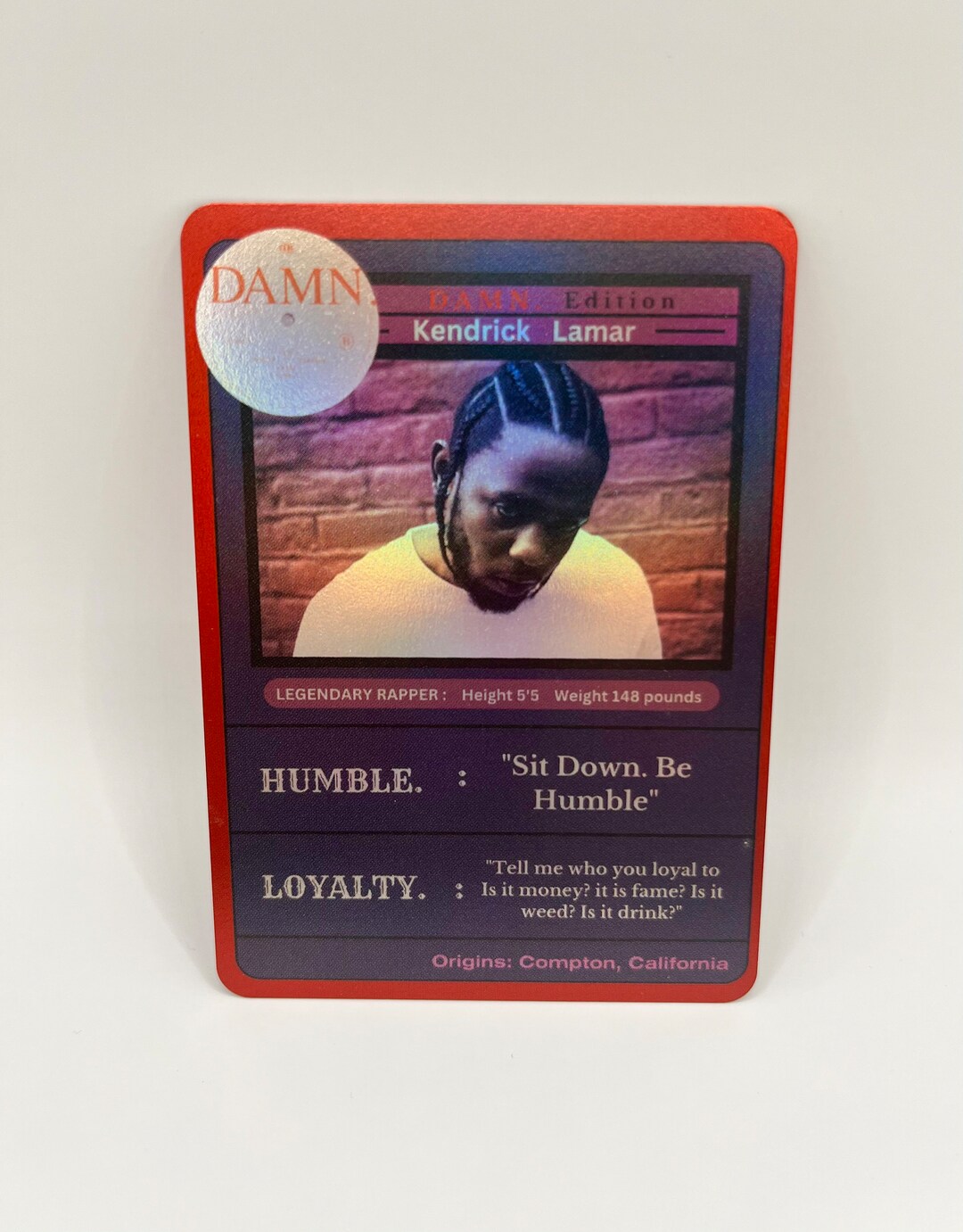 Kendrick Lamar (D.A.M.N) Holographic Two-sided Collectable Card W High ...