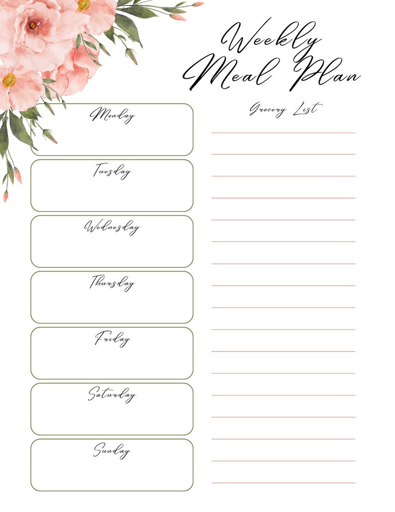 INSTANT DOWNLOAD Weekly Meal Planner Grocery List Combo Template Bundle ...