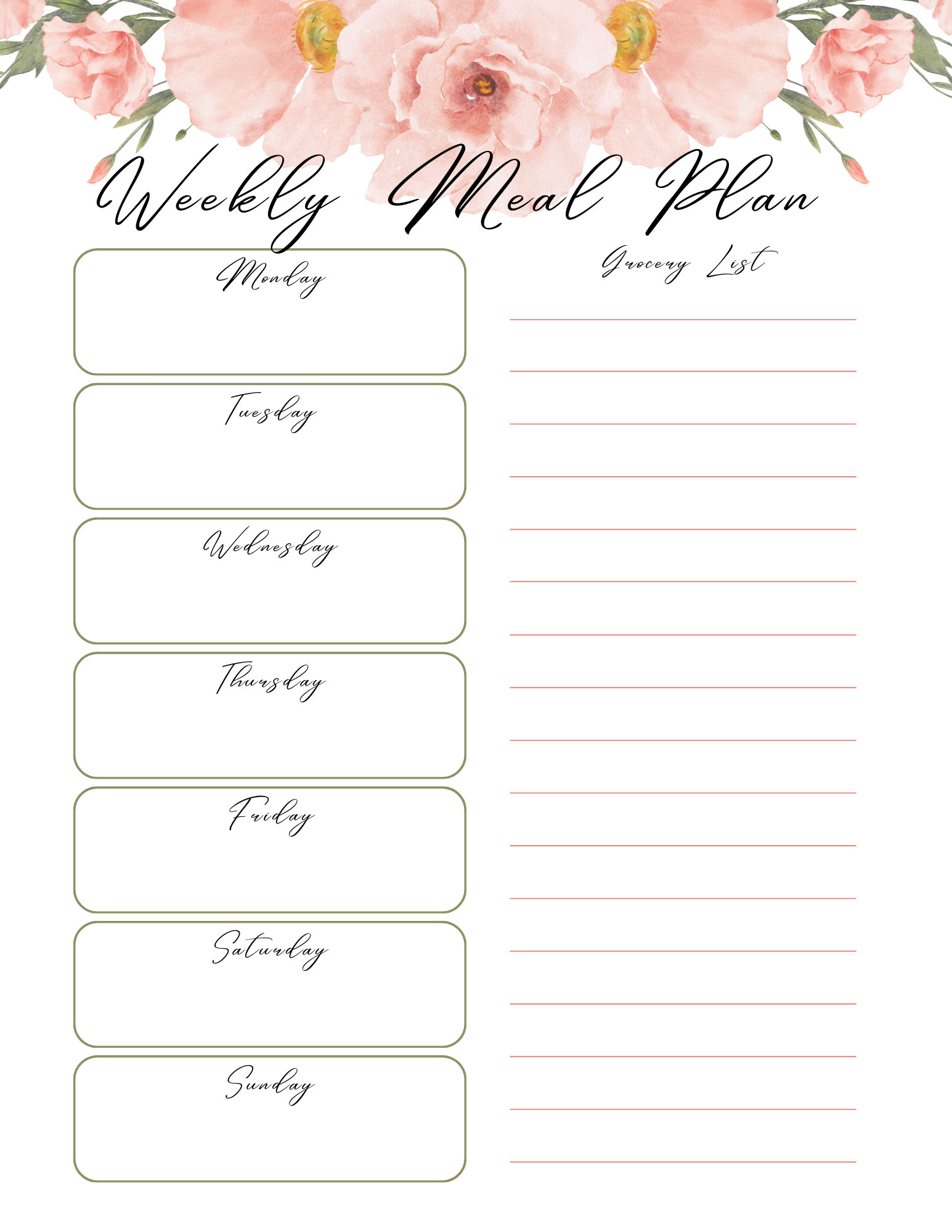 INSTANT DOWNLOAD Weekly Meal Planner Grocery List Combo Template Bundle ...