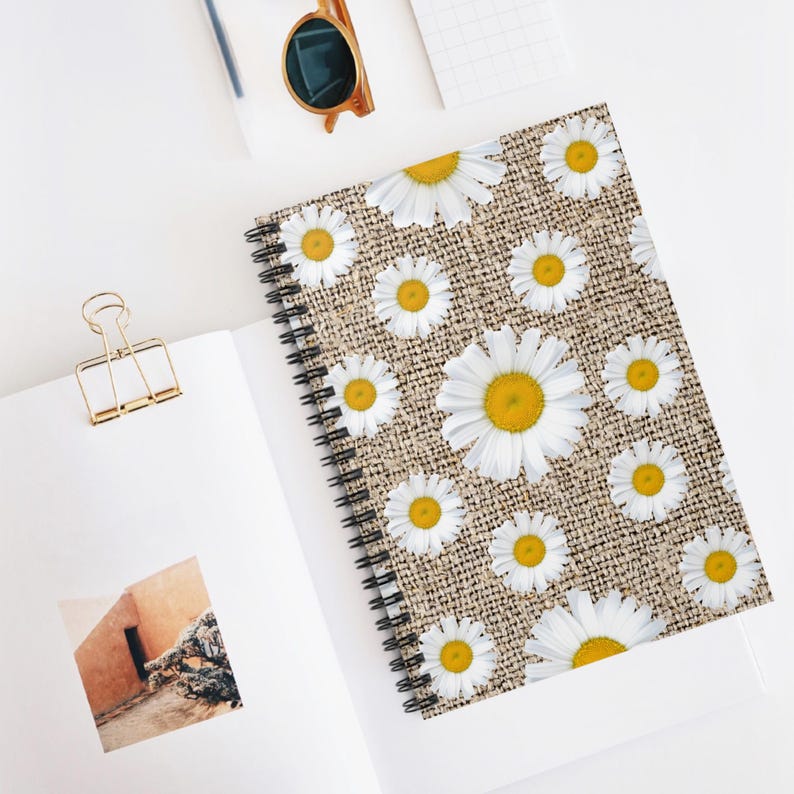 Daisy Floral Spiral Notebook, Ruled Line Paper, 6x8 (document Pocket ...