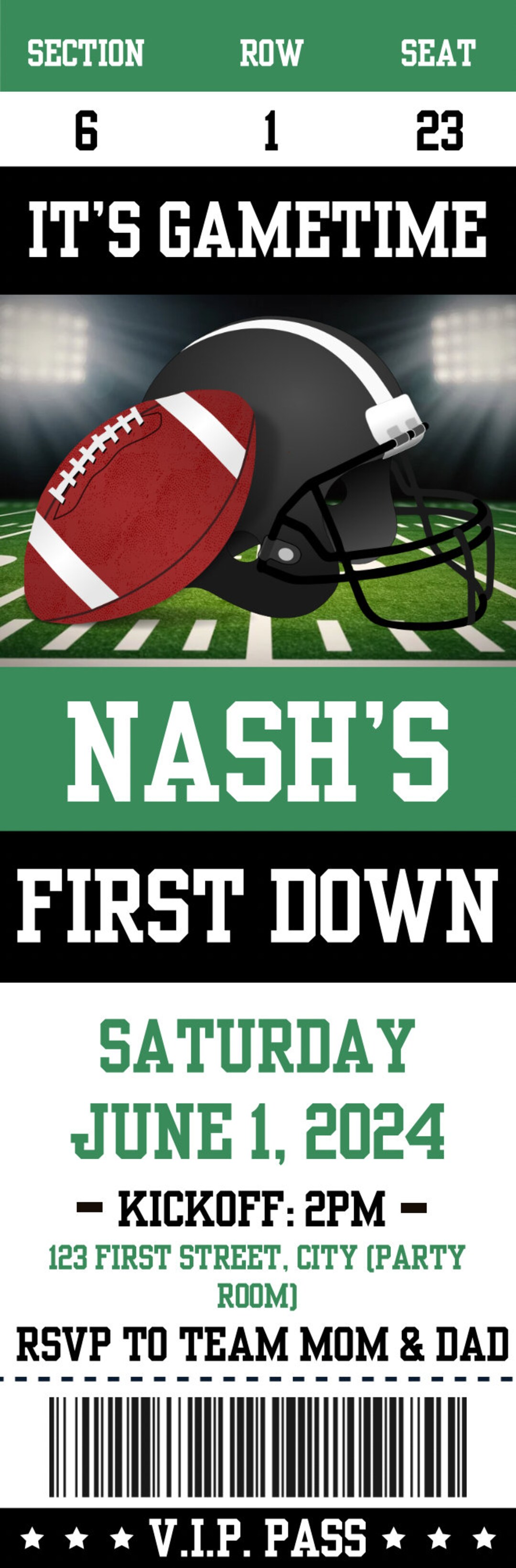 Football Themed Birthday Invitation Printable and Downloadable Birthday ...