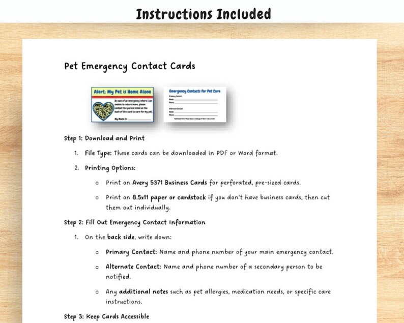 Printable Pet Emergency Contact Cards - Instant Download for Pet Safety ...