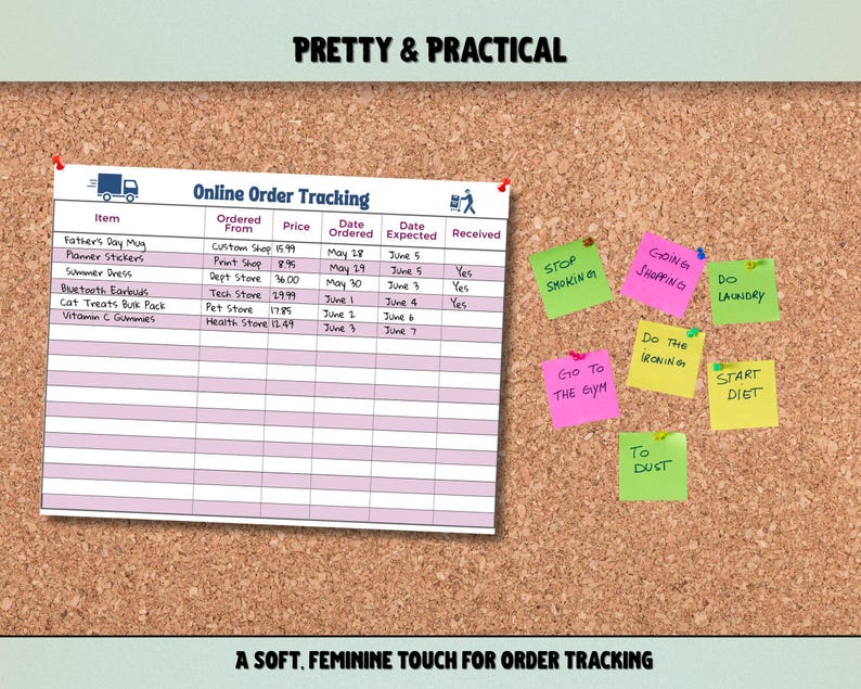 Online Order Tracker | Printable Tracking Sheets, Package Log, Colorful ...