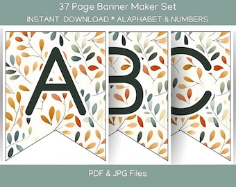 Deep Red Autumn-themed Alphabet and Number Set: Create Your Own Banners ...