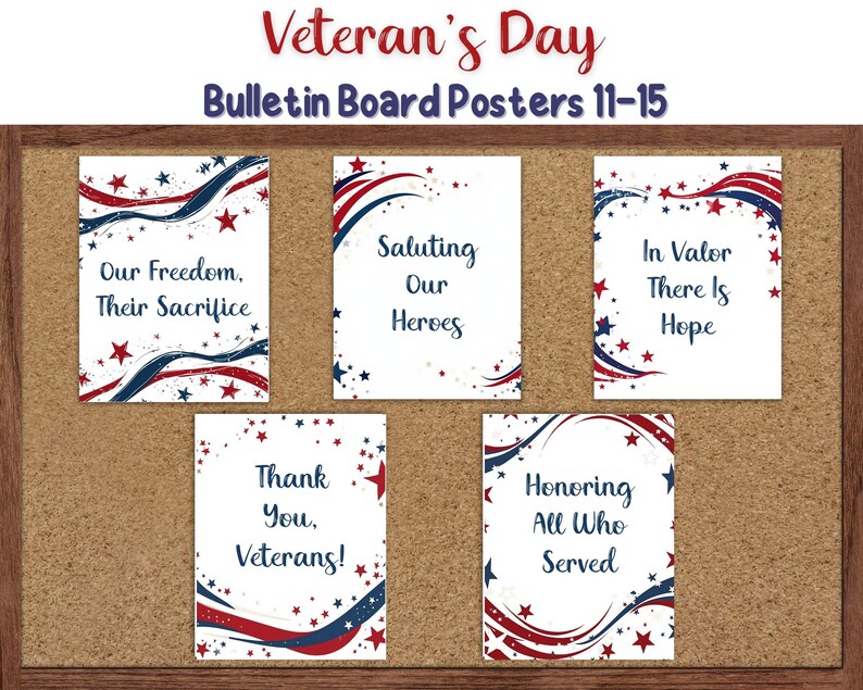 Veterans Day Bulletin Board Posters – Set of 15 Patriotic Posters ...