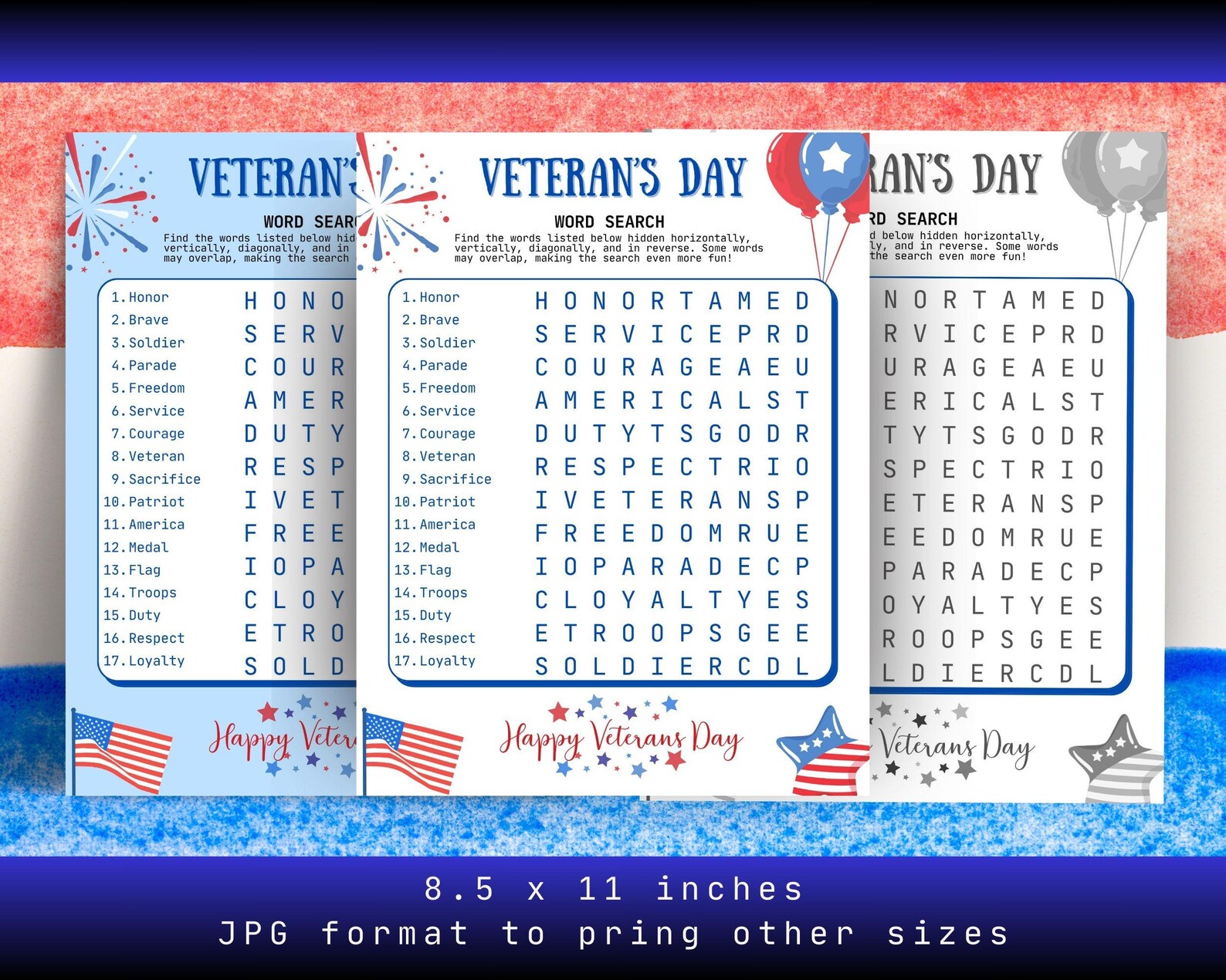 Veterans Day Word Search Printable – Instant Download - Etsy