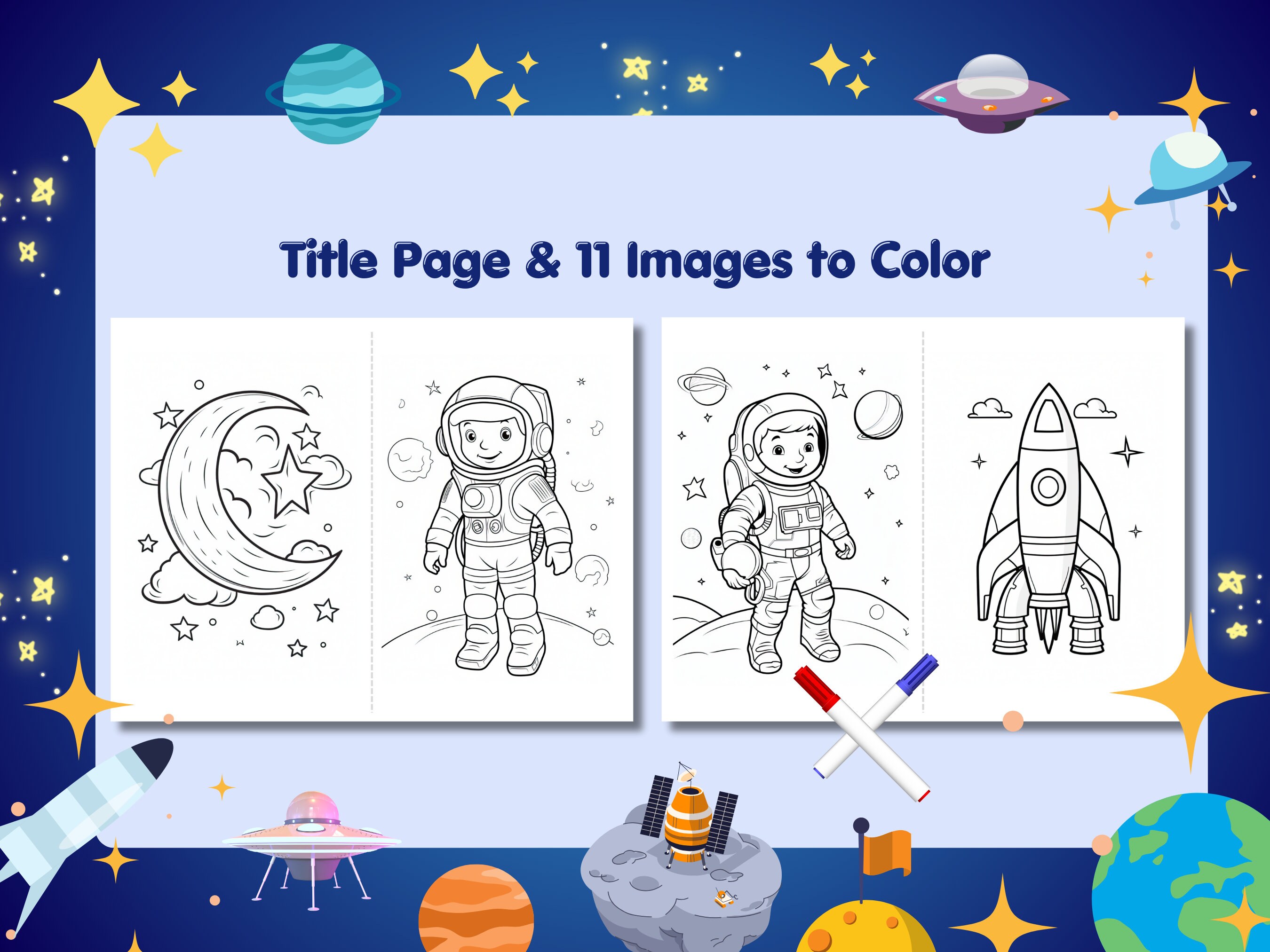 Space Exploration & Astronauts Coloring Book - Personalize in Canva or ...