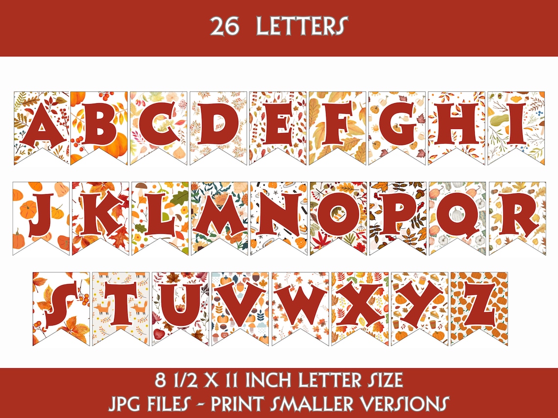 Deep Red Autumn-themed Alphabet and Number Set: Create Your Own Banners ...