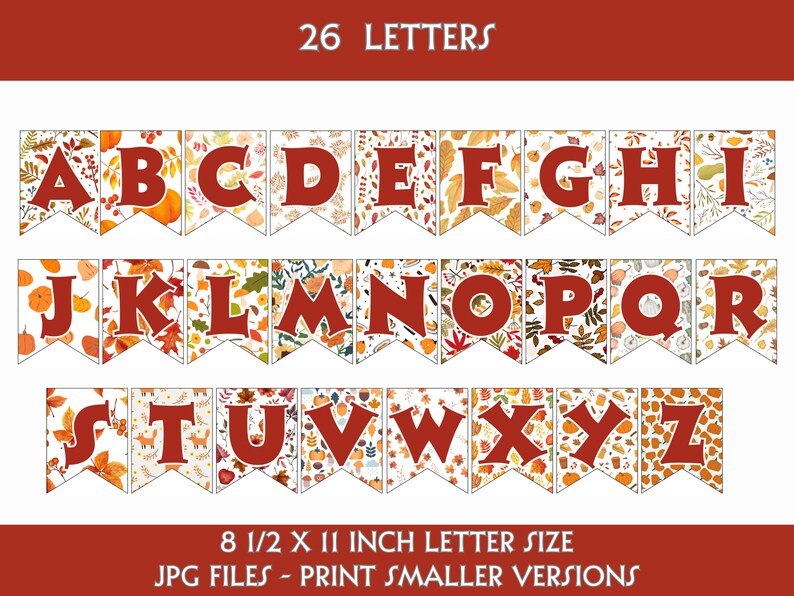 Deep Red Autumn-themed Alphabet and Number Set: Create Your Own Banners ...