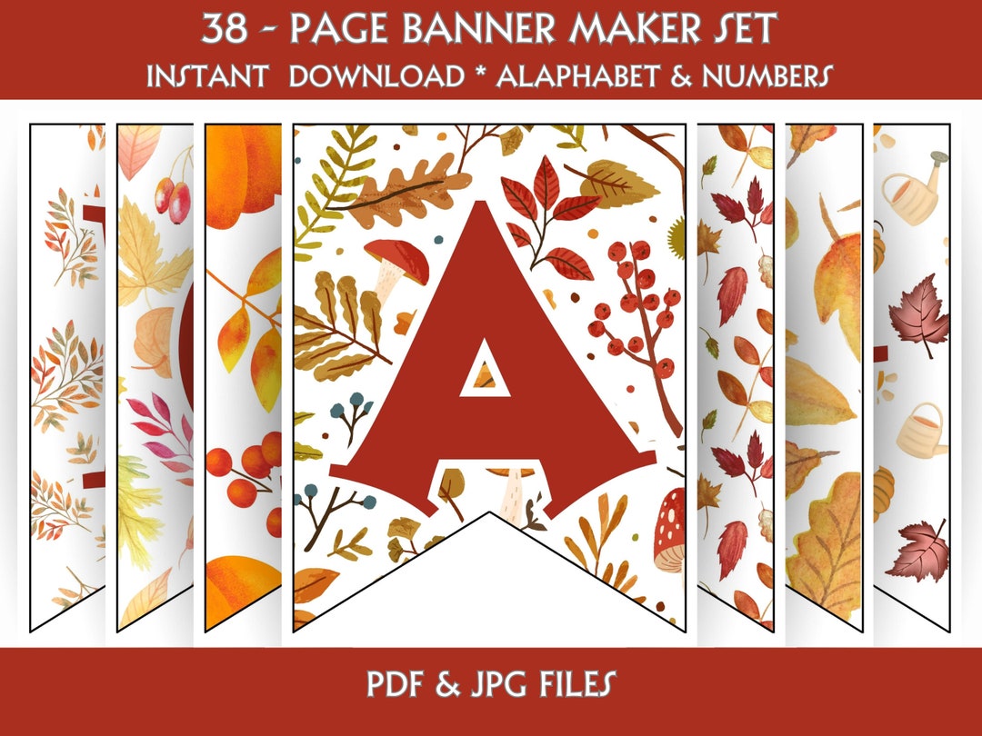 Deep Red Autumn-themed Alphabet and Number Set: Create Your Own Banners ...