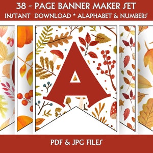 Deep Red Autumn-themed Alphabet and Number Set: Create Your Own Banners ...