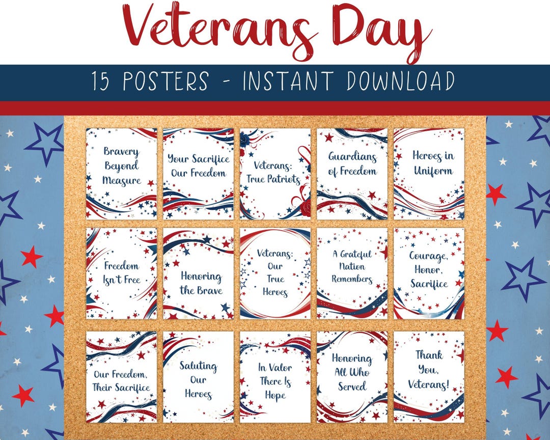 Veterans Day Bulletin Board Posters – Set of 15 Patriotic Posters ...