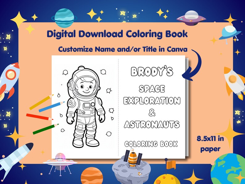 Space Exploration & Astronauts Coloring Book - Personalize in Canva or ...