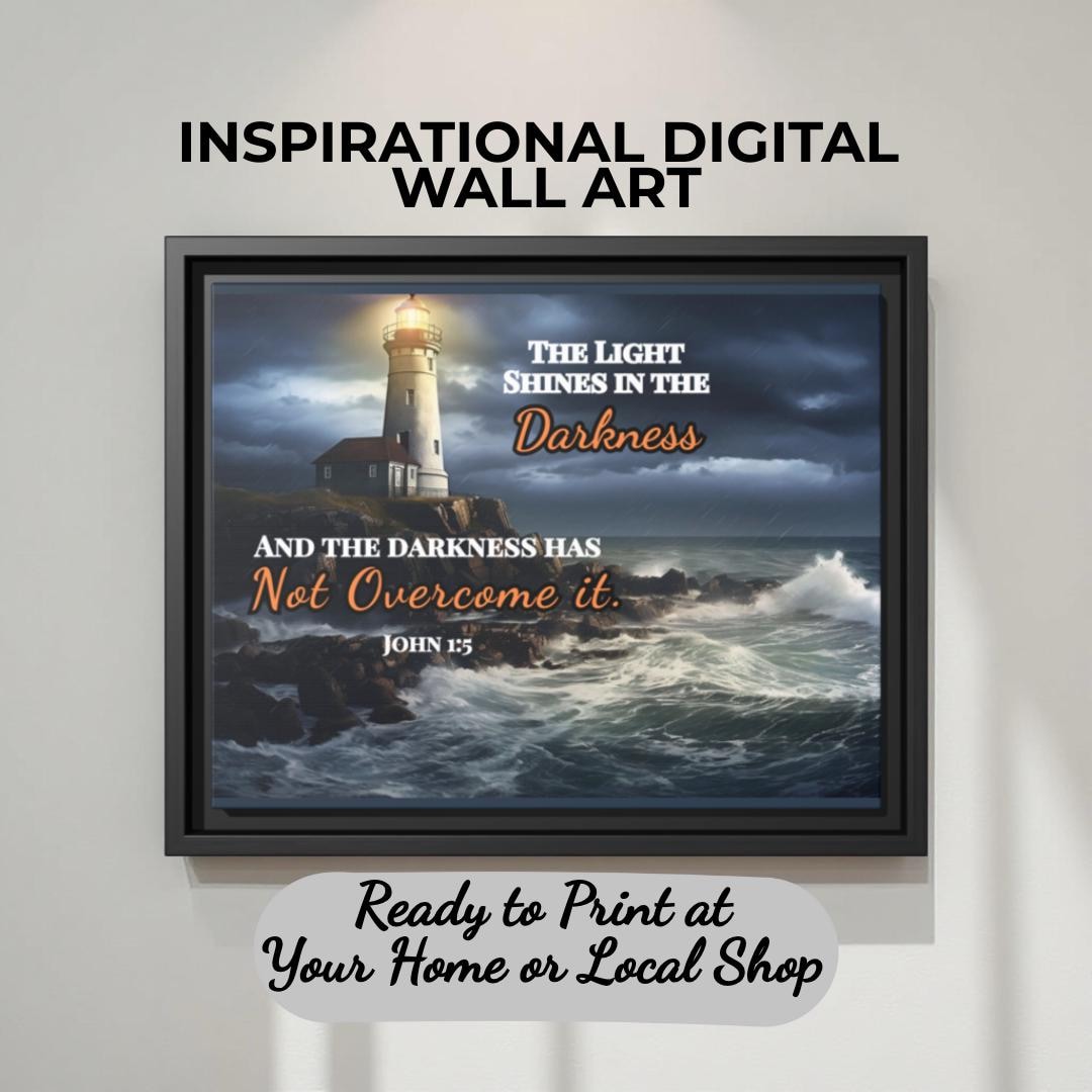 The Light Shines Christian Wall Art Printable, John 1 5 Scripture ...