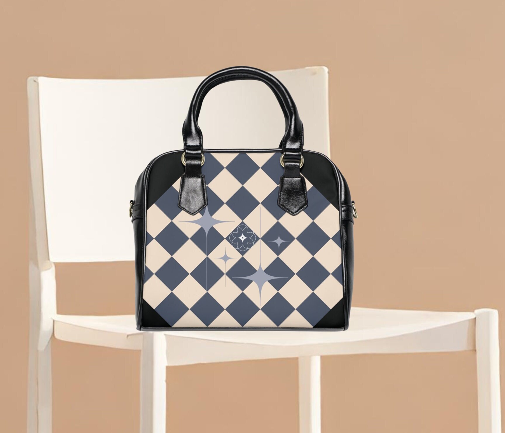 Vegan Leather Crossbody Handbag Custom Retro Checkerboard Print Purse ...